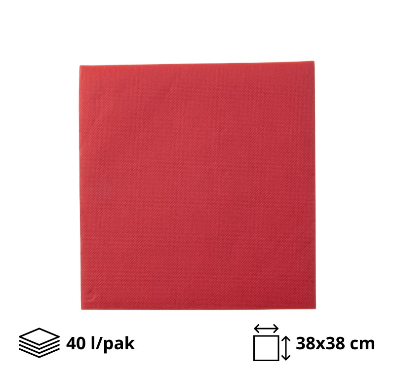 🔝 Papirnate salvete 2 sl 38×38 cm crvene 40 l/pak - TM-Horeca.hr