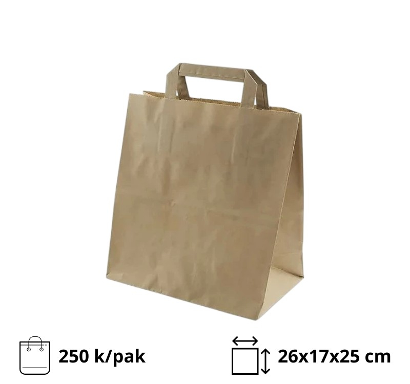 🔝 Papirnata vrećica sa ravnom ručkom 260x170x250 mm kraft 250 kom - TM ...