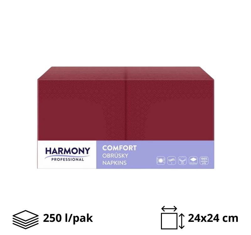 🔝 Papirnate salvete 2 sl 24x24 cm bordo 250 l/pak - TM-Horeca.hr